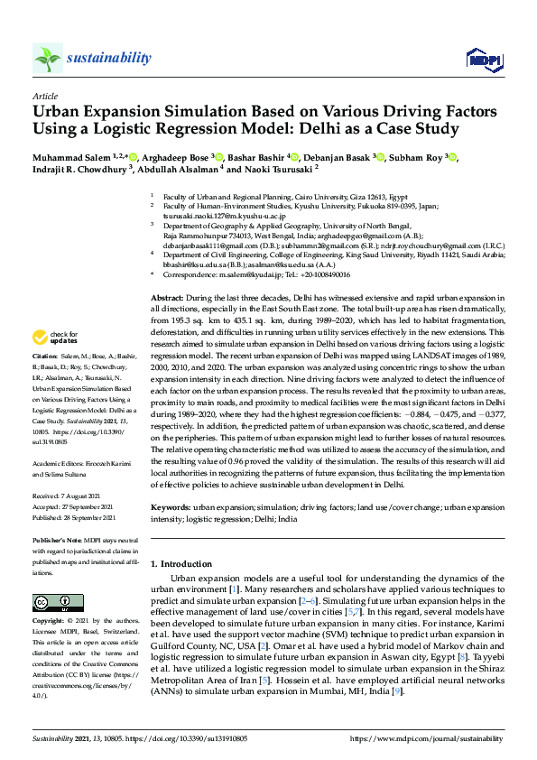 (PDF) Urban Expansion Simulation Based on Various Driving Factors Using a Logistic Regression ...