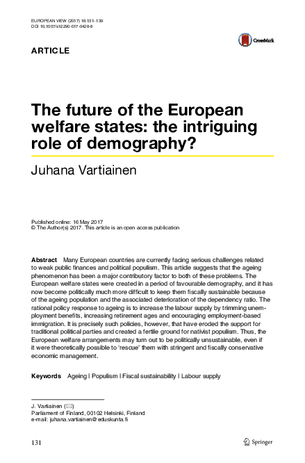 (PDF) Demography's Impact on European Welfare States