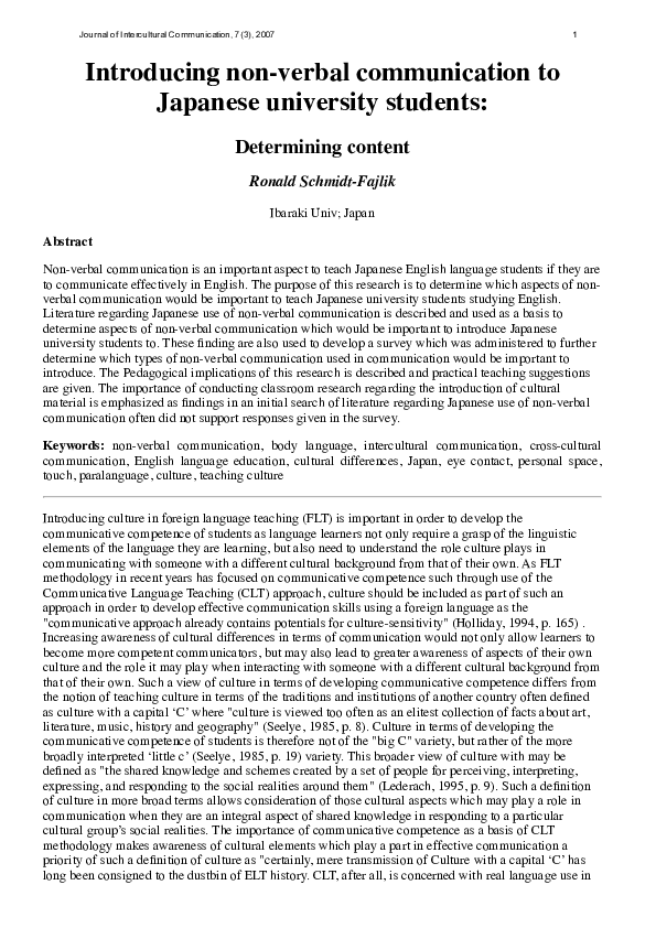(PDF) Introducing non-verbal communication to Japanese university students
