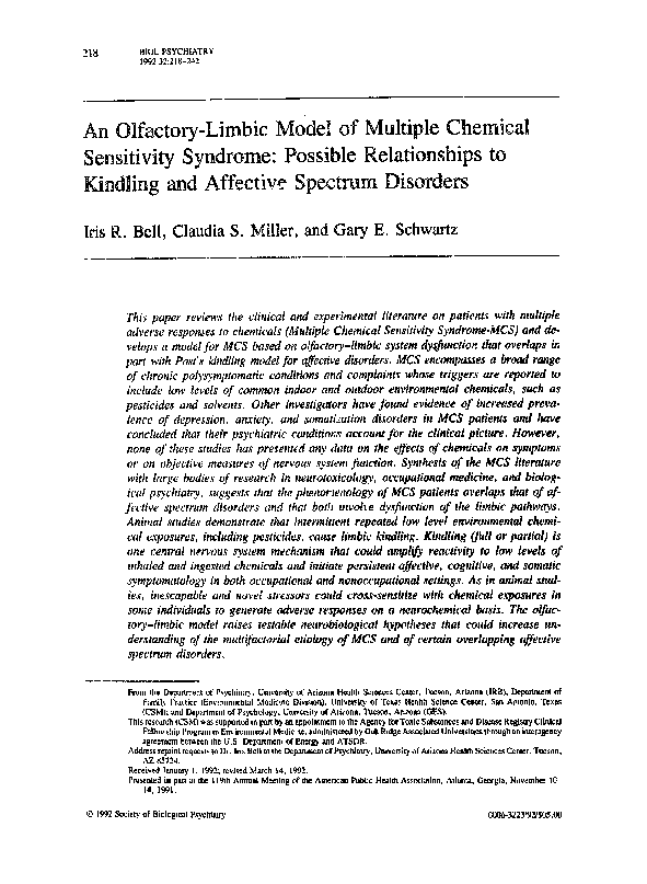 (PDF) An olfactory-limbic model of multiple chemical sensitivity ...
