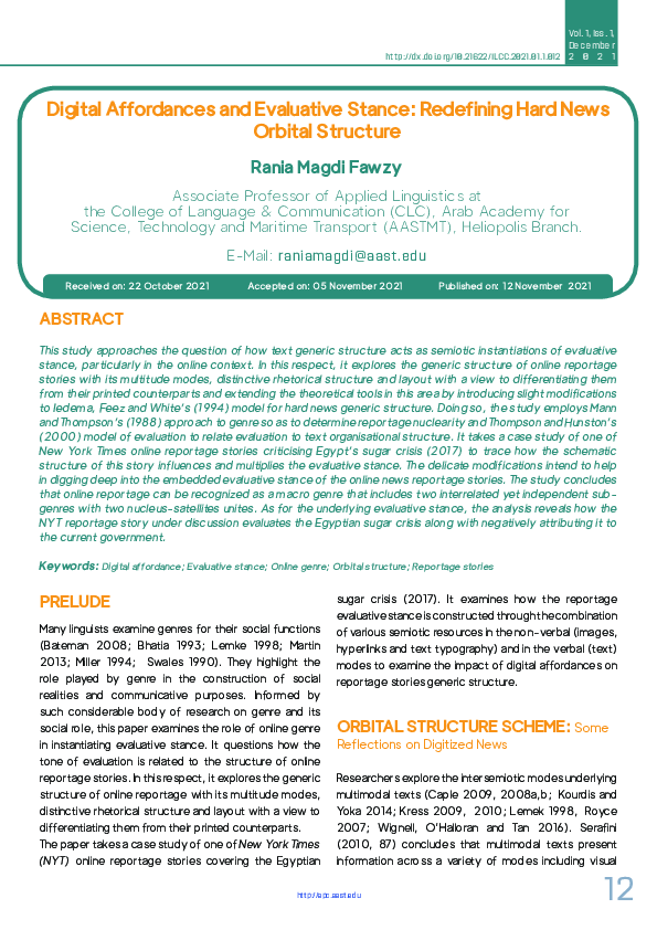 (PDF) Digital Affordances and Evaluative Stance: Redefining Hard News ...