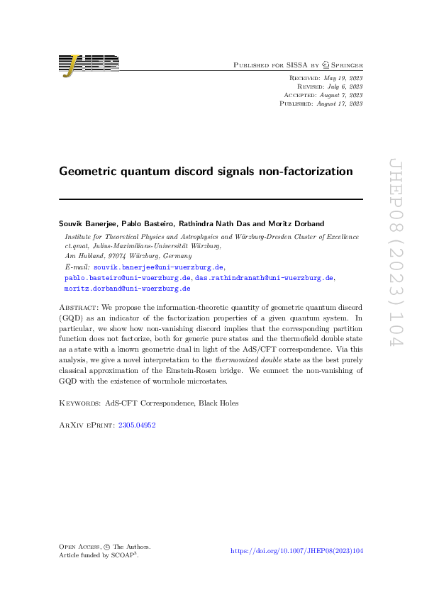 (PDF) Geometric quantum discord signals non-factorization