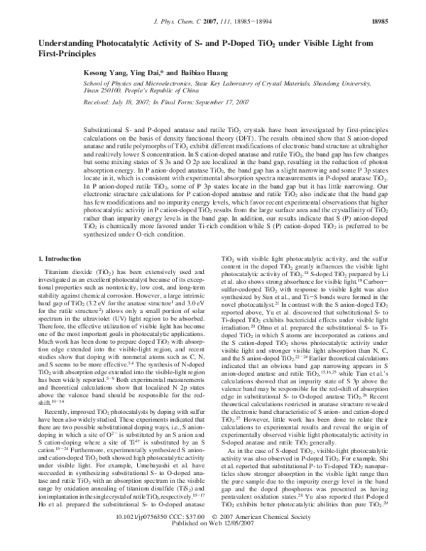 Pdf Understanding Photocatalytic Activity Of S And P Doped Tio2