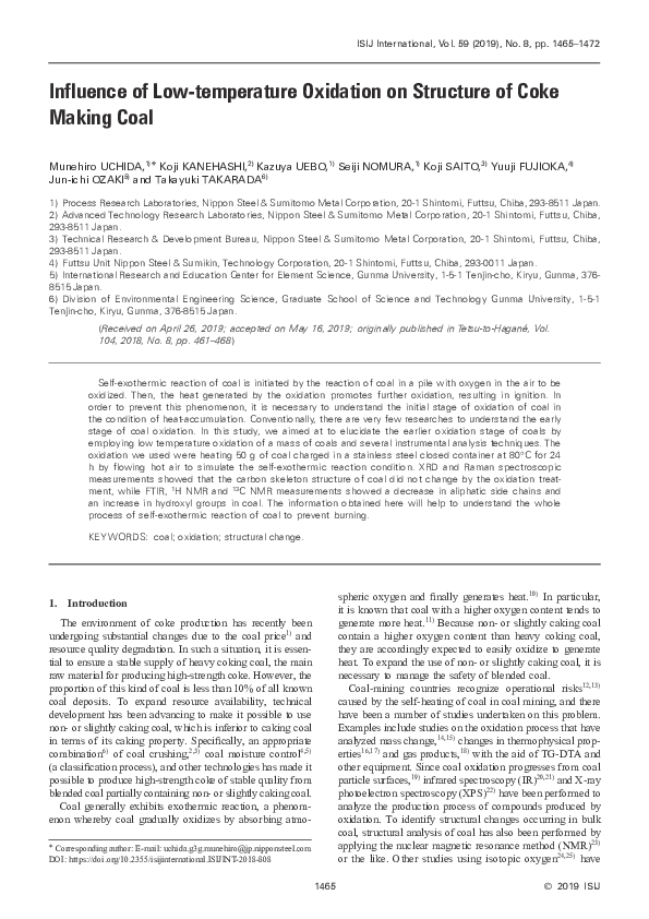 (PDF) Influence of Low-temperature Oxidation on Structure of Coke Making Coal