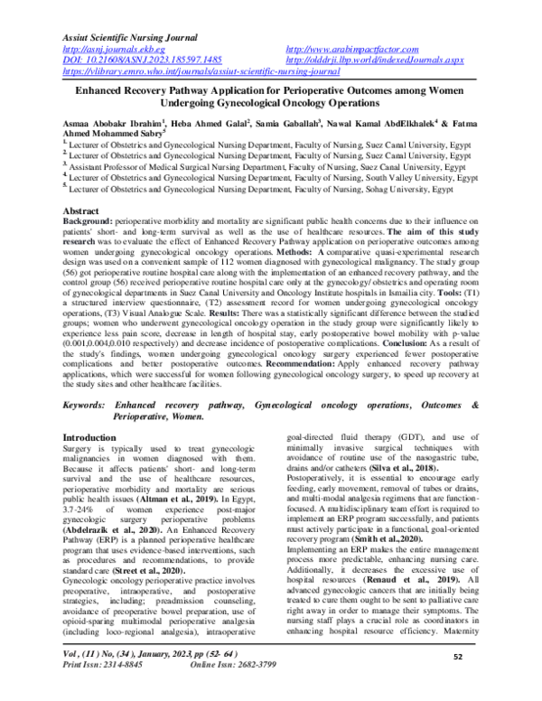 (PDF) Enhanced Recovery Pathway Application for Perioperative Outcomes ...