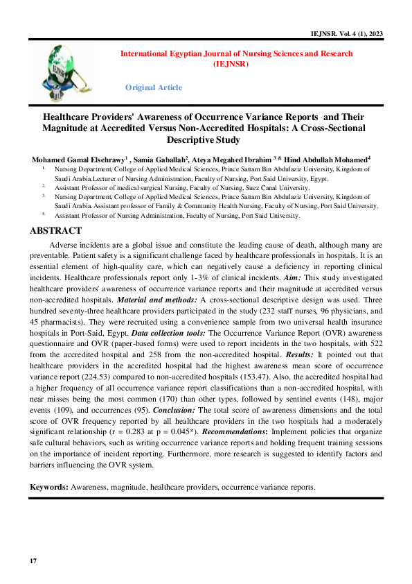 (PDF) Health Care Providers' Awareness of Occurrence Variance Reports ...