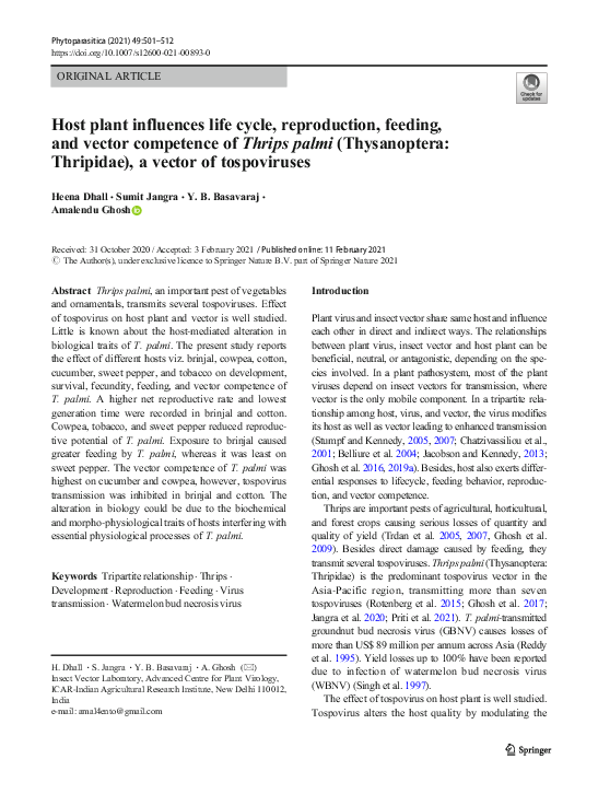 (PDF) Host plant influences life cycle, reproduction, feeding, and ...