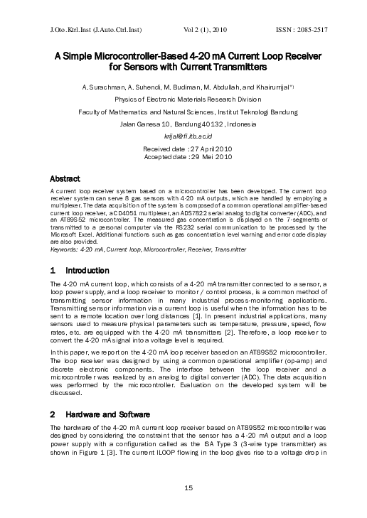 (PDF) A Simple Microcontroller-Based 4-20 mA Current Loop Receiver for Sensors with Current ...