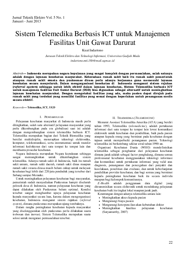 (PDF) Sistem Telemedika Berbasis ICT untuk Manajemen Fasilitas Unit ...