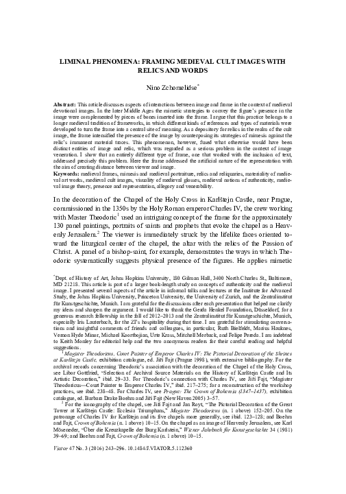 (PDF) LIMINAL PHENOMENA: FRAMING MEDIEVAL CULT IMAGES WITH RELICS AND WORDS
