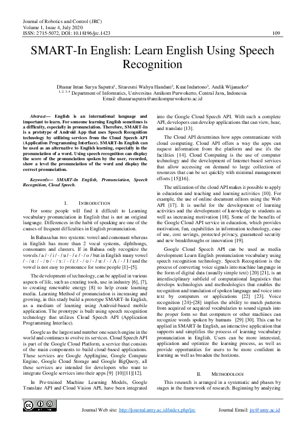 (PDF) SMART-In English: Learn English Using Speech Recognition