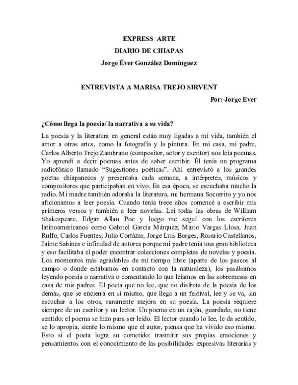 (DOC) ENTREVISTA A MARISA TREJO SIRVENT por Jorge Ever EXPRESS ARTE