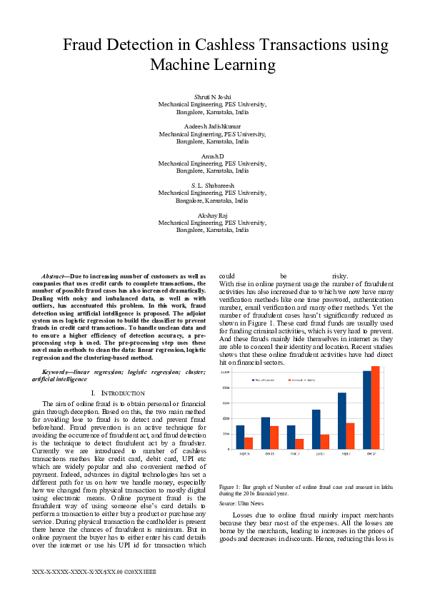 (DOC) Fraud Detection in Cashless Transaction using Machine Learning