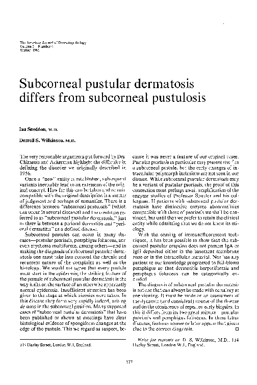 (PDF) Subcorneal pustular dermatosis differs from subcorneal pustulosis