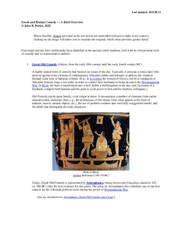(PDF) Greek and Roman Comedy — A Brief Overview
