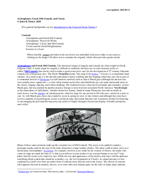 (PDF) Aristophanes, Greek Old Comedy, and Clouds