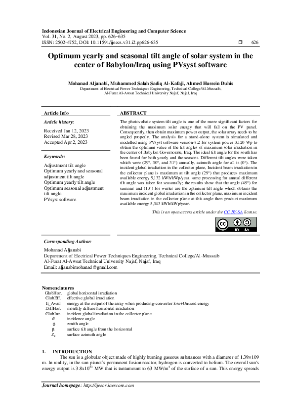 (PDF) Optimum yearly and seasonal tilt angle of solar system in the ...