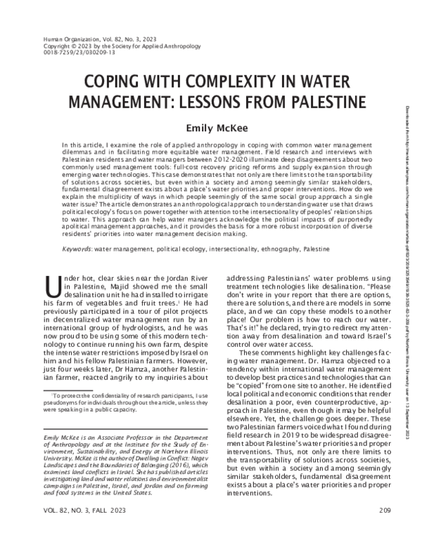 (PDF) Coping with Complexity in Water Management: Lessons from Palestine