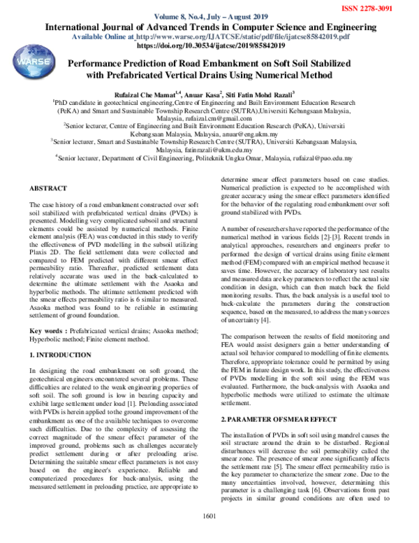 (PDF) Performance Prediction of Road Embankment on Soft Soil Stabilized with Prefabricated ...