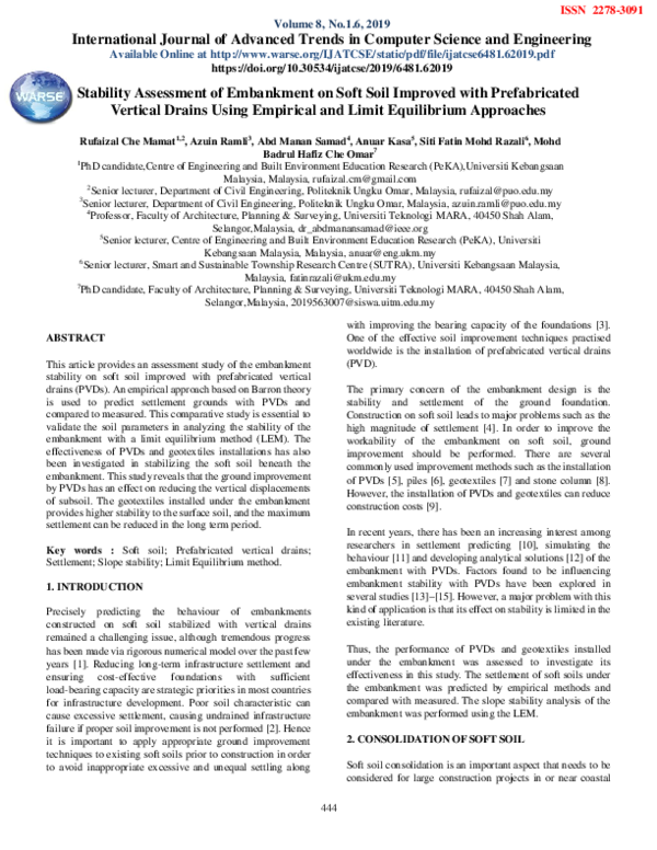 (PDF) Stability Assessment of Embankment on Soft Soil Improved with Prefabricated Vertical ...
