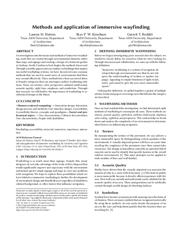 (PDF) Methods and Application of Immersive Wayfinding