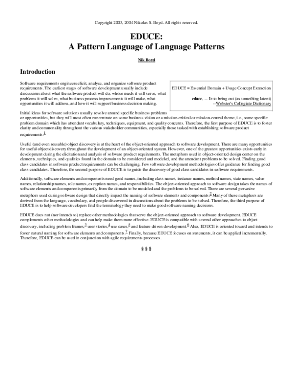 (PDF) EDUCE: A Pattern Language of Language Patterns