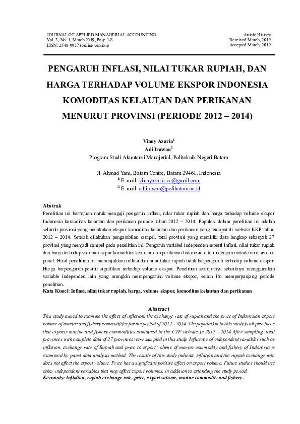 (PDF) Pengaruh Inflasi, Nilai Tukar Rupiah, Dan Harga Terhadap Volume Ekspor Indonesia Komoditas ...