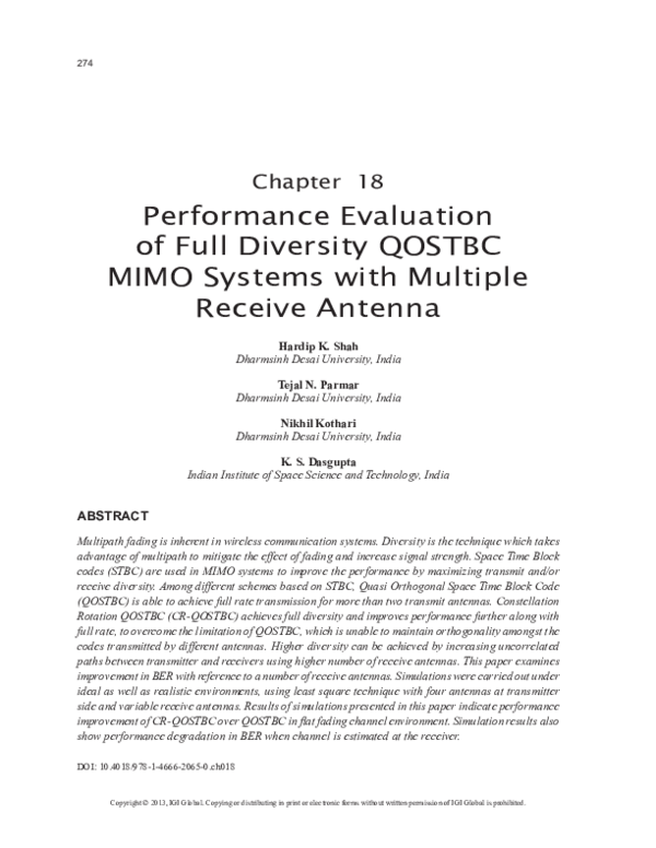 Pdf Performance Evaluation Of Full Diversity Qostbc Mimo Systems With Multiple Receive Antenna