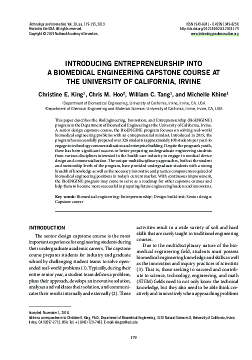 (PDF) Introducing Entrepreneurship Into A Biomedical Engineering ...