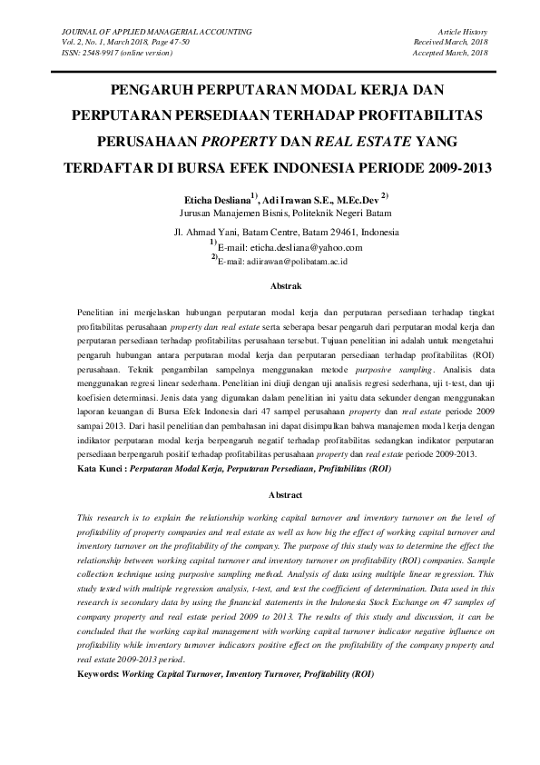 (PDF) Pengaruh Perputaran Modal Kerja Dan Perputaran Persediaan Terhadap Profitabilitas ...