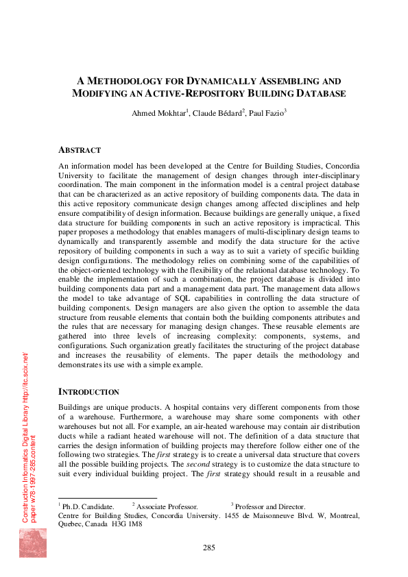 Pdf A Methodology For Dynamically Assembling And Modifying An Active Repository Building Database