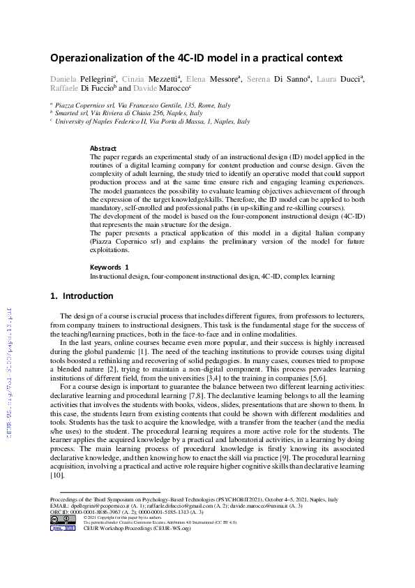 (PDF) Operazionalization of the 4C-ID model in a practical context
