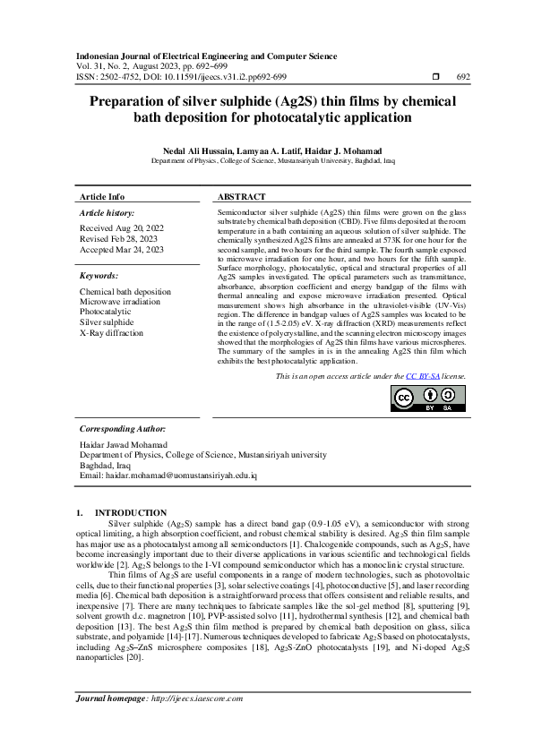 (PDF) Preparation of silver sulphide (Ag2S) thin films by chemical bath ...