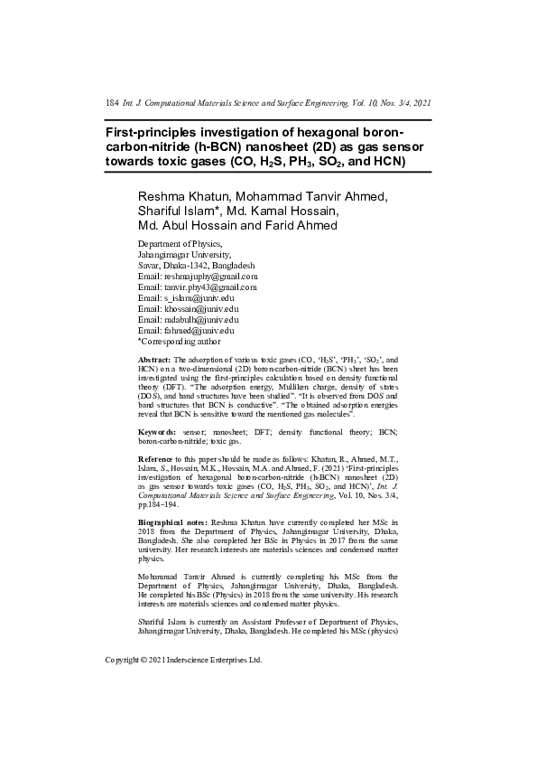 (PDF) First-principles investigation of hexagonal boron-carbon-nitride (h-BCN) nanosheet (2D) as ...
