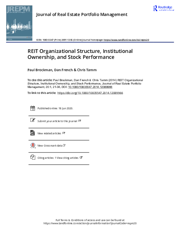 (PDF) REIT Organizational Structure, Institutional Ownership, and Stock ...