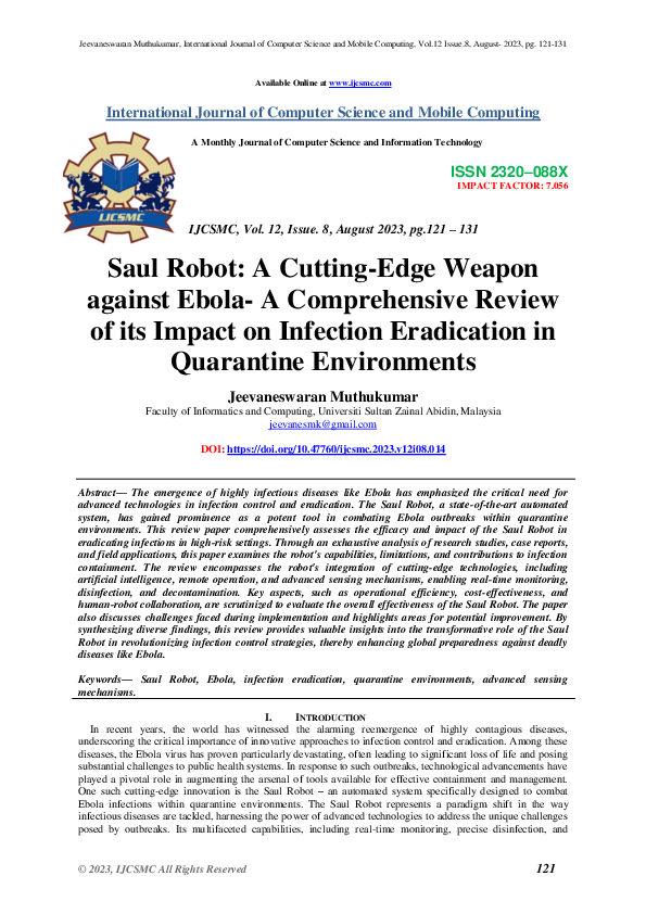 (PDF) Saul Robot: A Cutting-Edge Weapon against Ebola- A Comprehensive ...
