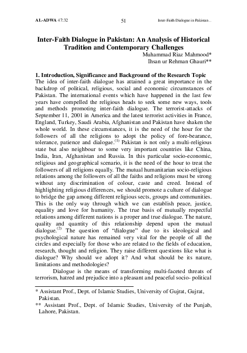 (PDF) Inter-Faith Dialogue in Pakistan: An Analysis of Historical ...