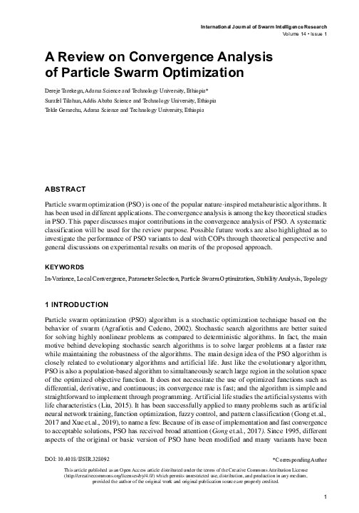 (PDF) A Review on Convergence Analysis of Particle Swarm Optimization