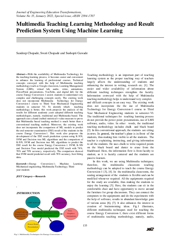 (PDF) Multimedia Teaching Learning Methodology and Result Prediction System Using Machine Learning