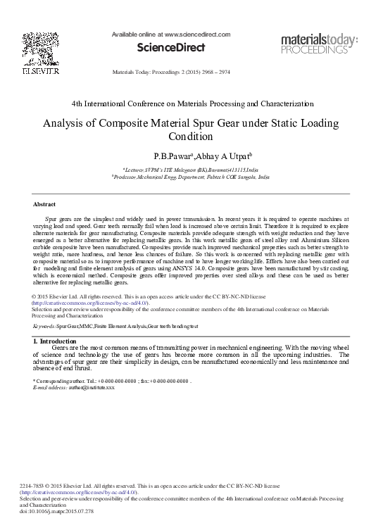 (PDF) Analysis of Composite Material Spur Gear Under Static Loading Condition