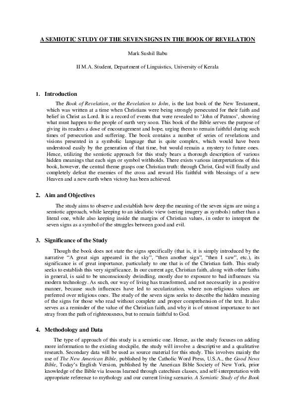 (PDF) A SEMIOTIC STUDY OF THE SEVEN SIGNS IN THE BOOK OF REVELATION