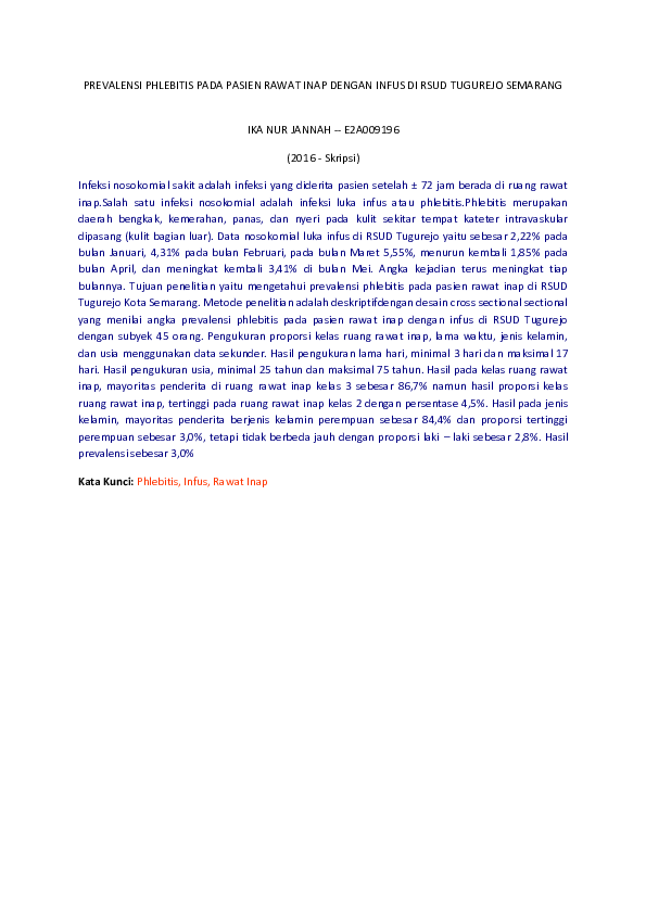 (PDF) Prevalensi Phlebitis Pada Pasien Rawat Inap Dengan Infus DI Rsud ...