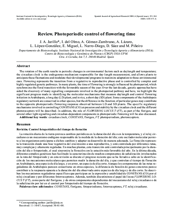 (PDF) Photoperiodic control of flowering time: a review