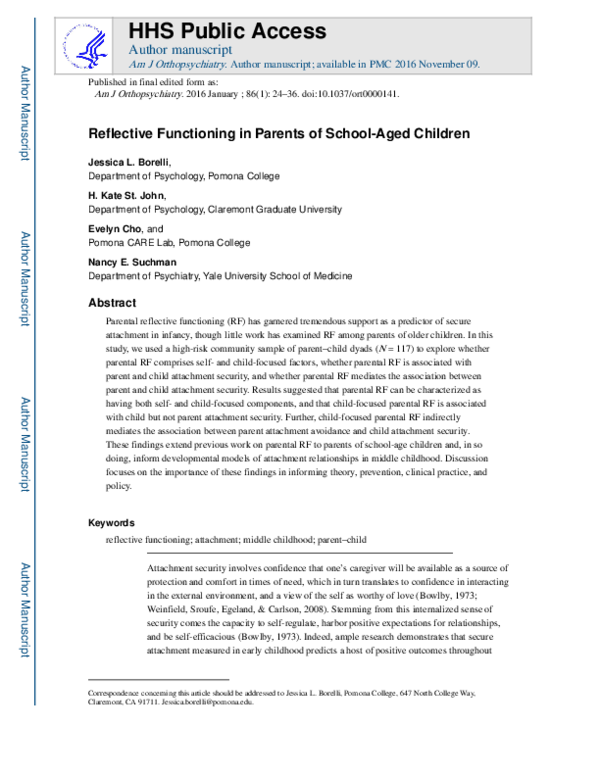 (PDF) Reflective functioning in parents of school-aged children