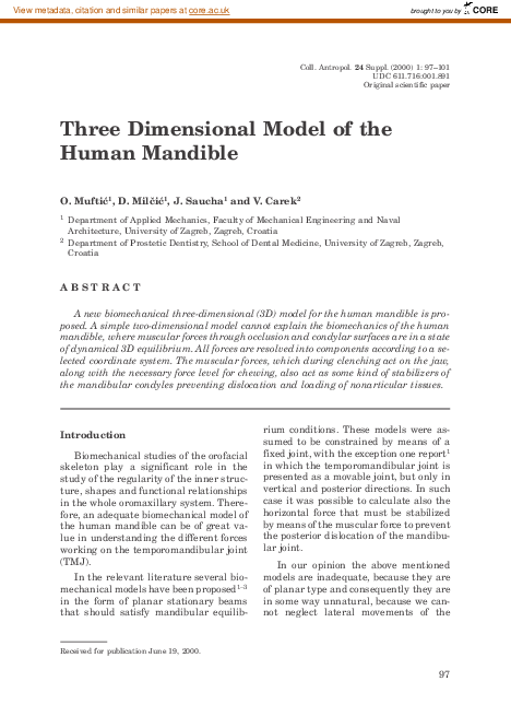 (PDF) Three dimensional model of the human mandible
