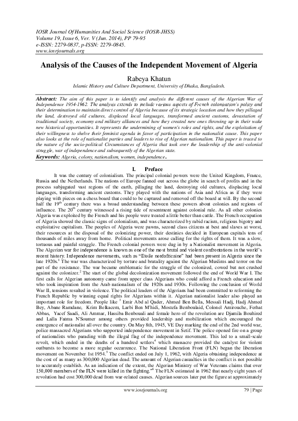 (PDF) Analysis of the Causes of the Independent Movement of Algeria