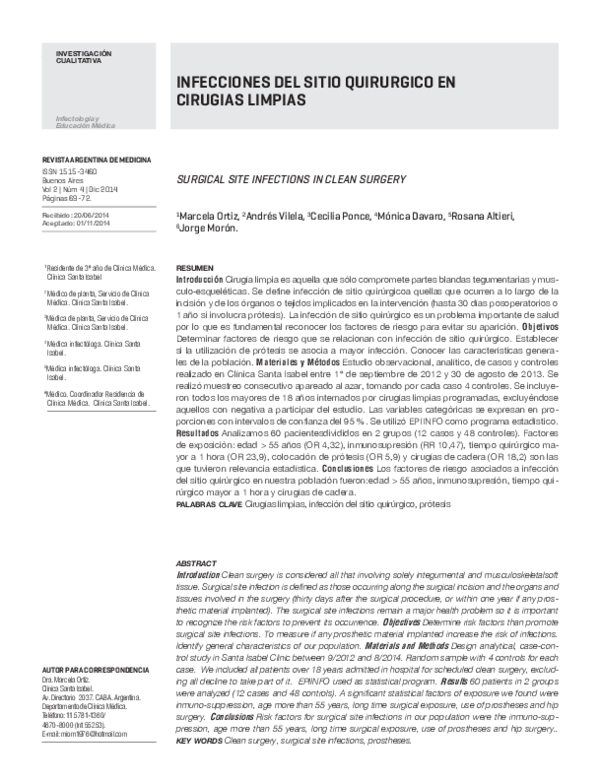 (PDF) Infecciones del sitio quirurgico en cirugias limpias