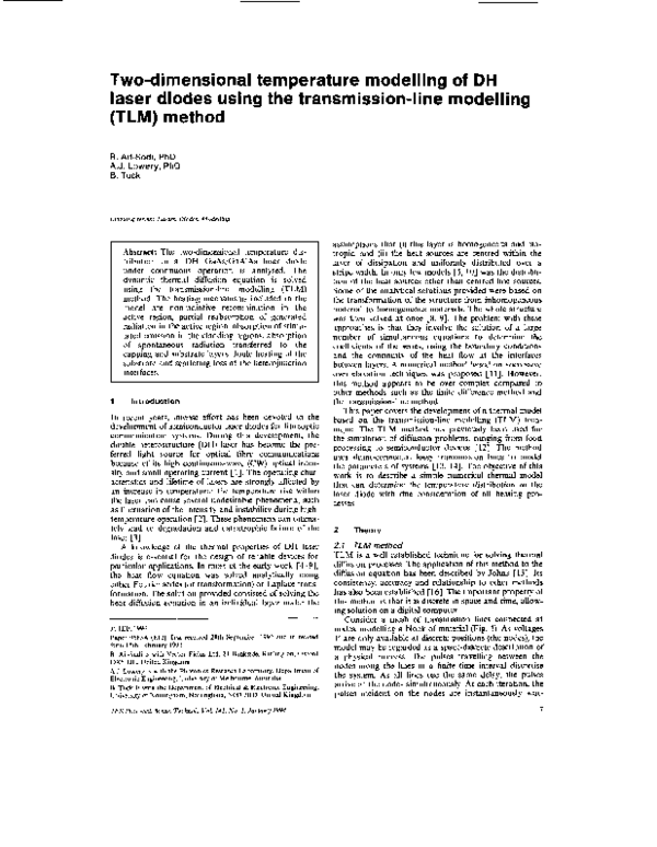 Pdf Two Dimensional Temperature Modelling Of Dh Laser Diodes Using The Transmission Line