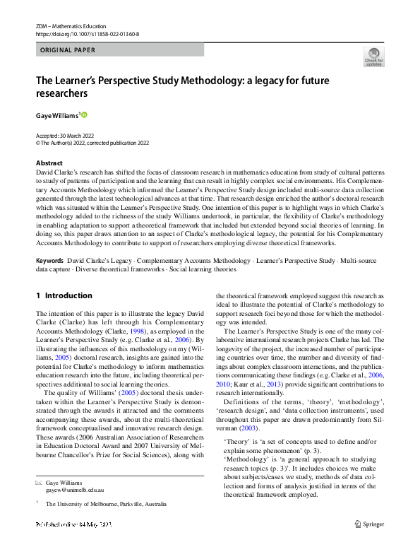 (PDF) The Learner’s Perspective Study Methodology: a legacy for future ...