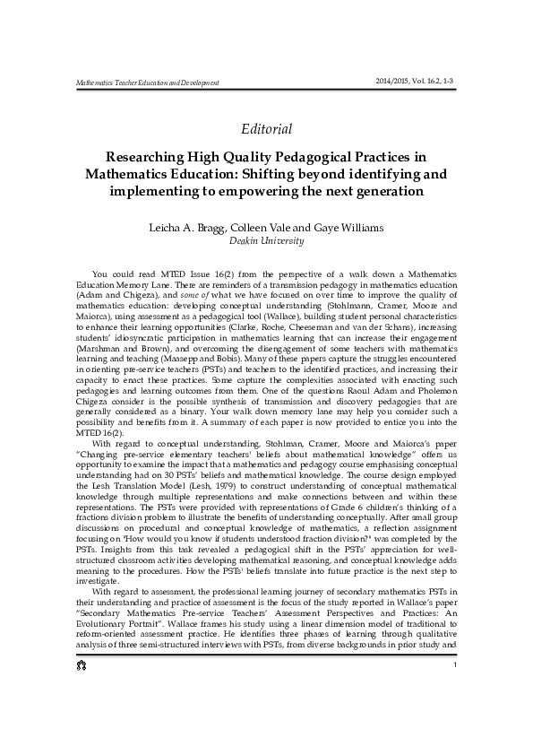 (PDF) Researching High Quality Pedagogical Practices in Mathematics ...